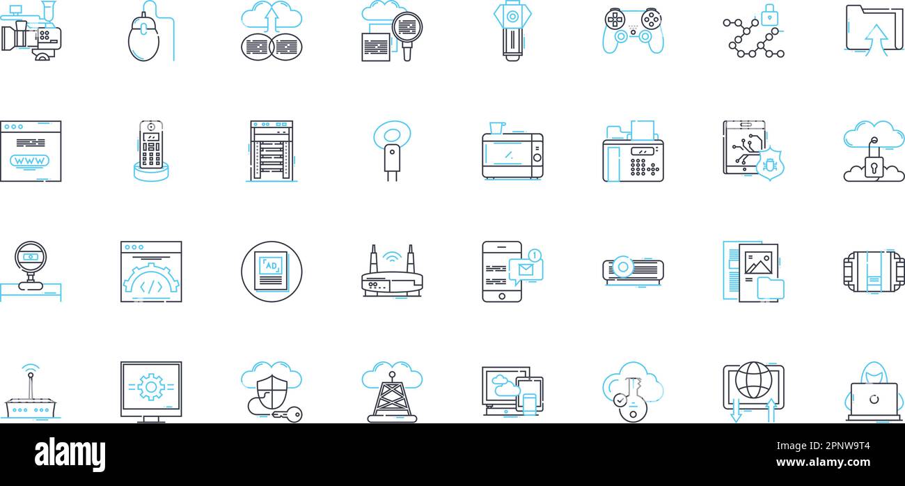 Digital communication linear icons set. Messaging, Email, Social media, Chatting, Chatbots ...