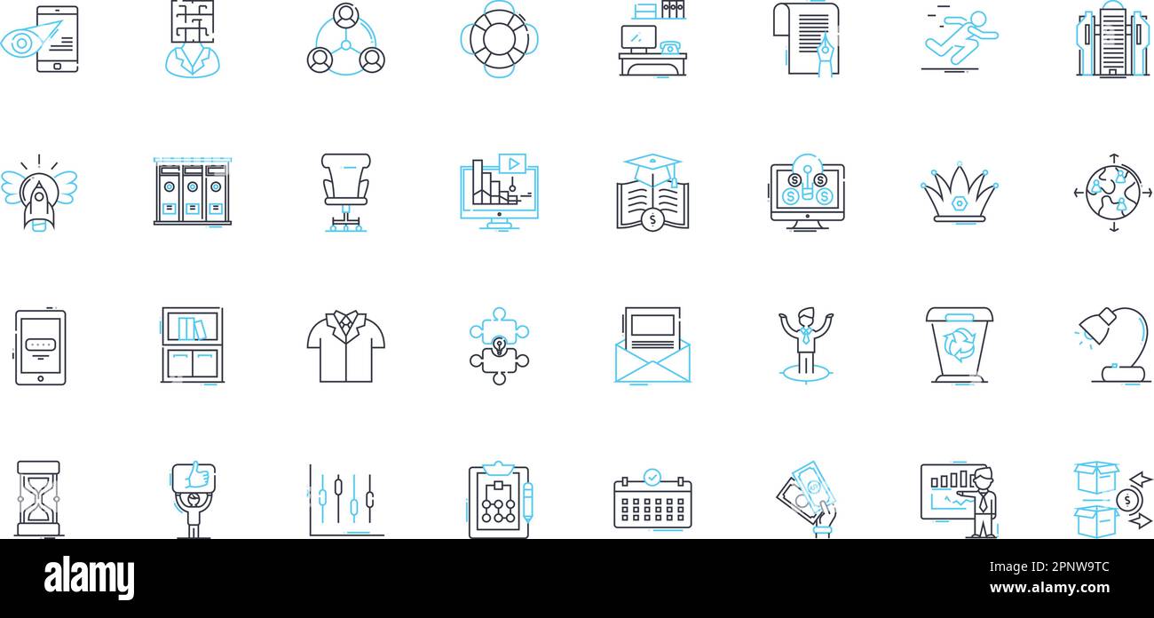 Investment approach linear icons set. Diversification, Risk management, Growth, Value, Long-term ...