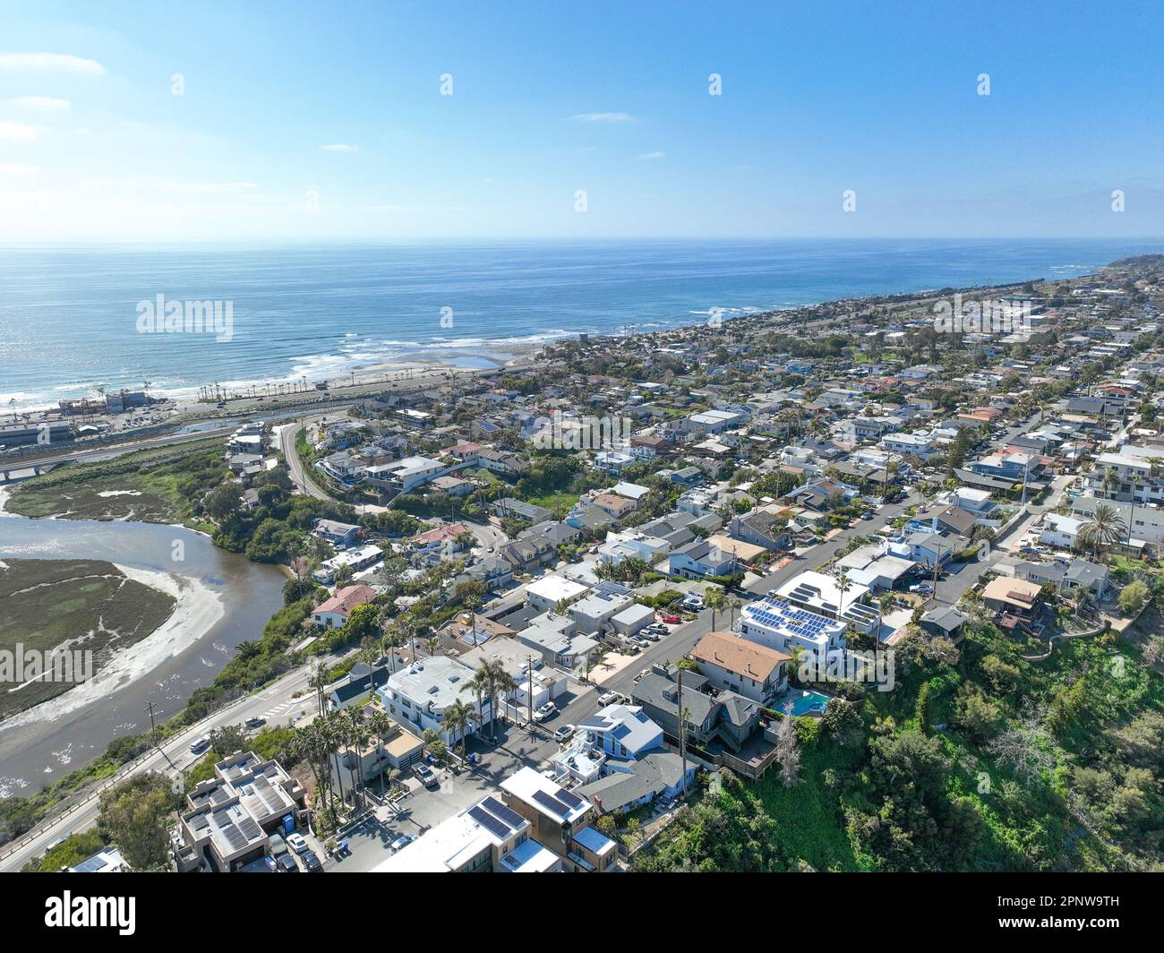 Aerial view of Wealthy Encinitas town in San Diego South California ...