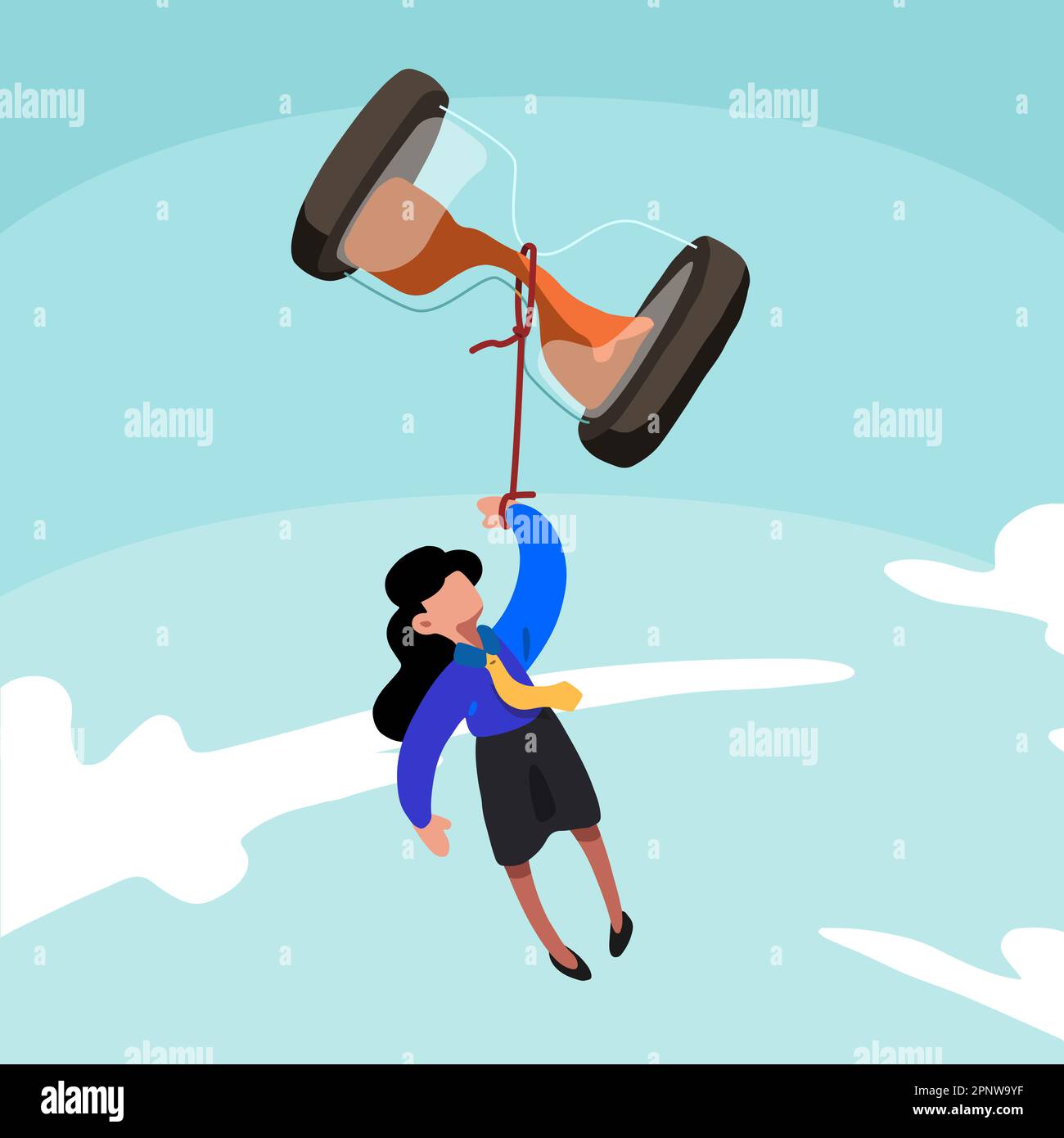 Business concept design businesswoman flying with hourglass balloon to ...