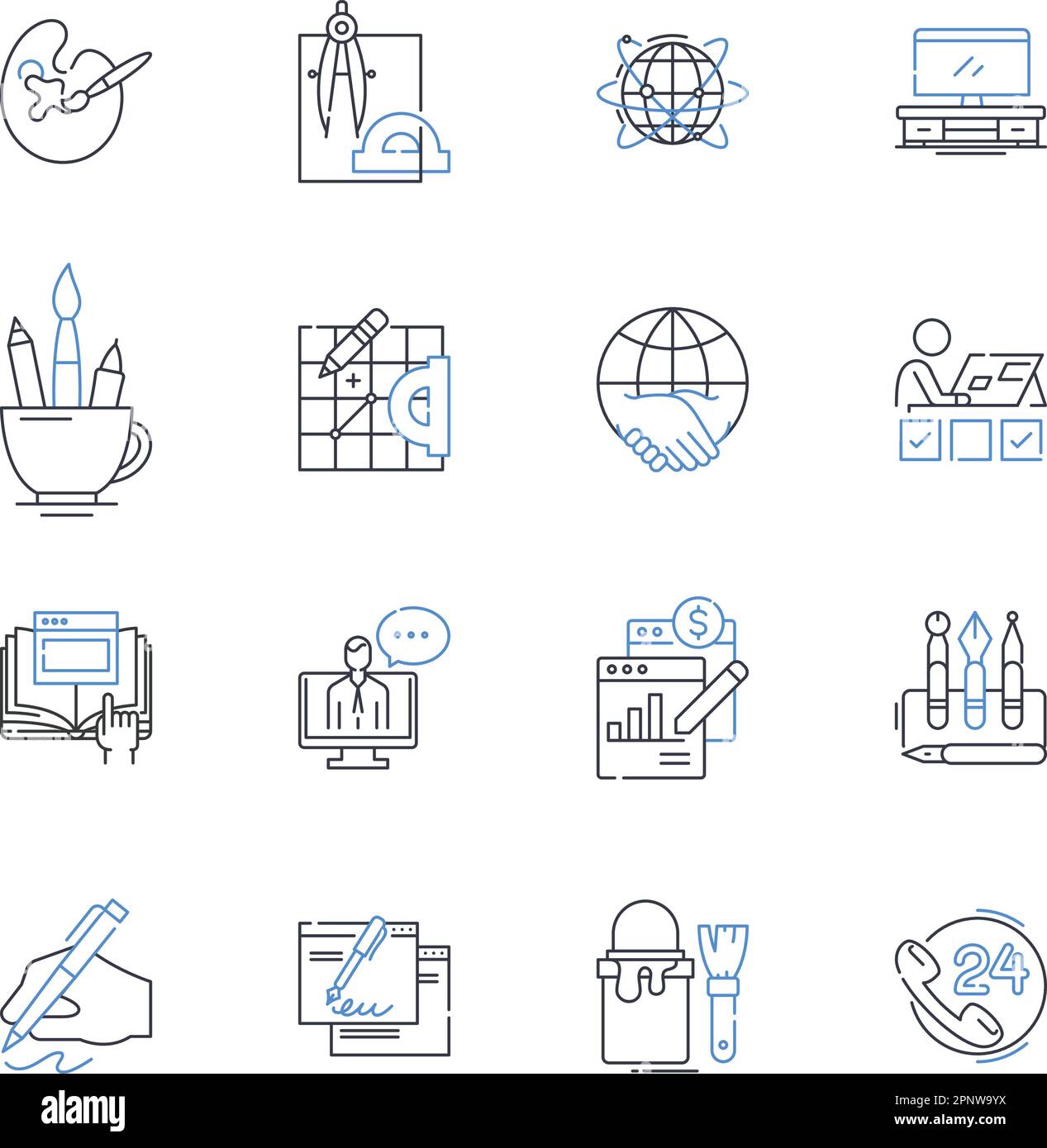 Remote employee line icons collection. Virtual, Telecommuting, Work ...