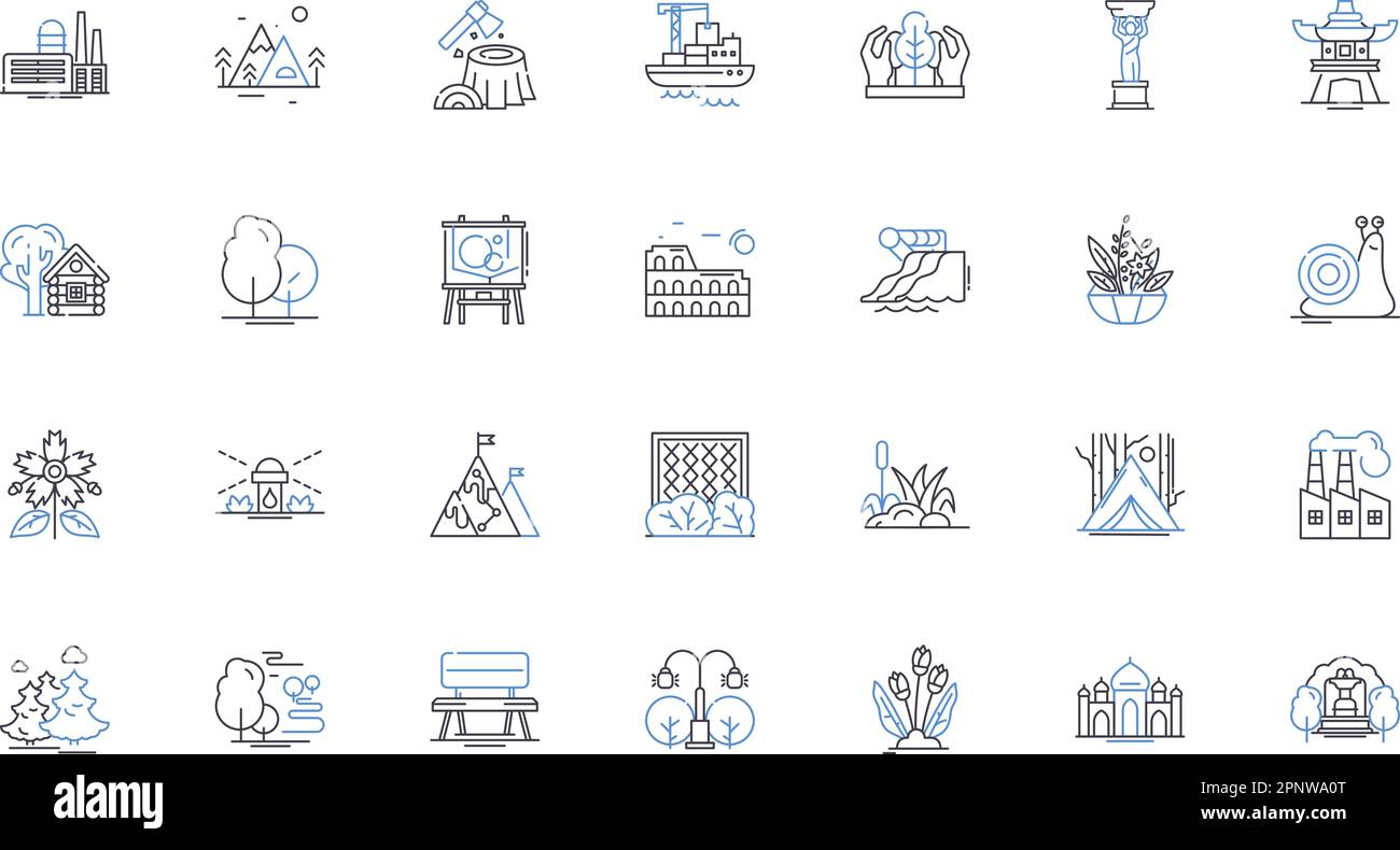 Mountain peaks line icons collection. Summit, Peak, Altitude, Ridge ...