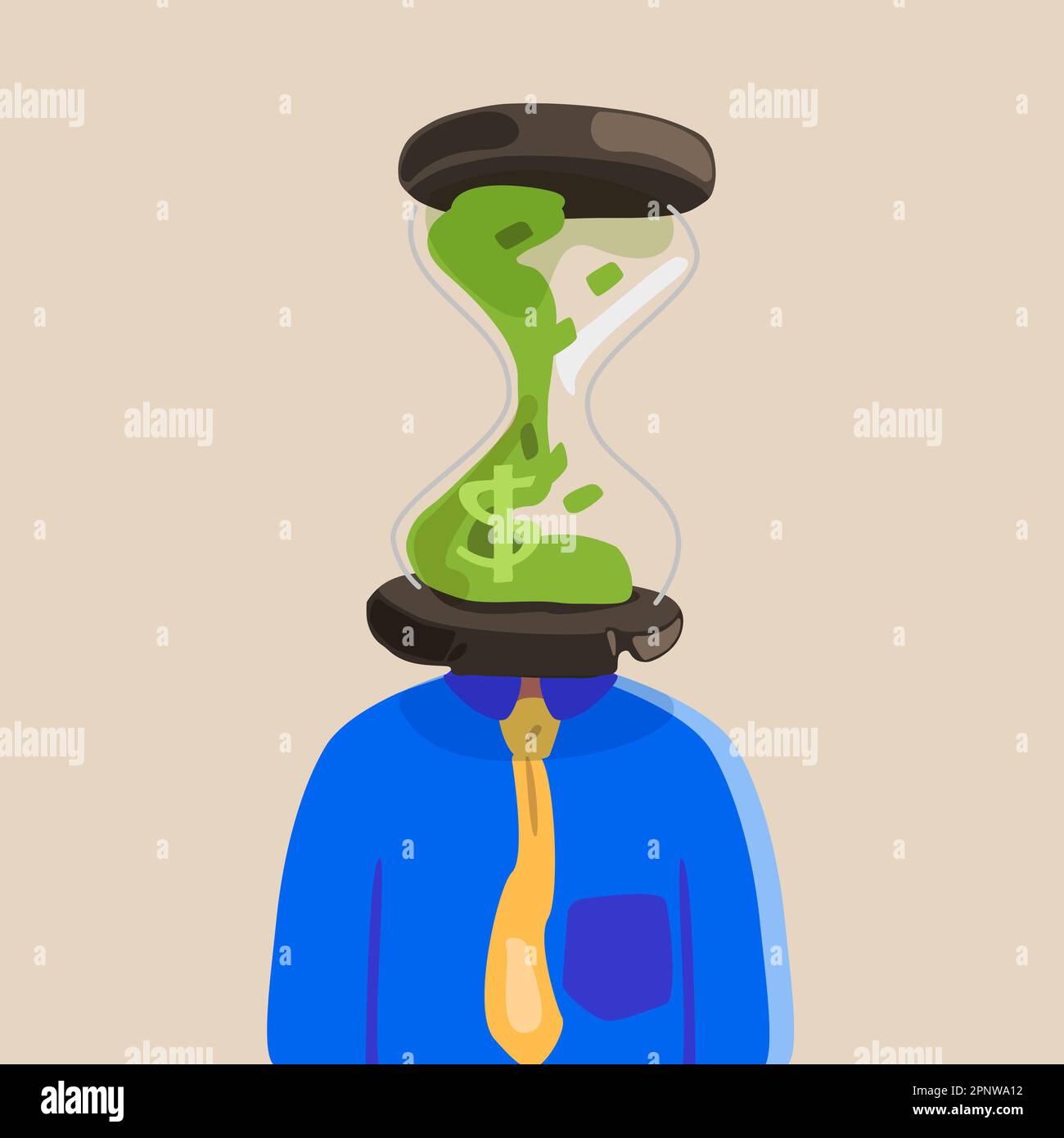 Business flat drawing successful businessman with hourglass instead of ...