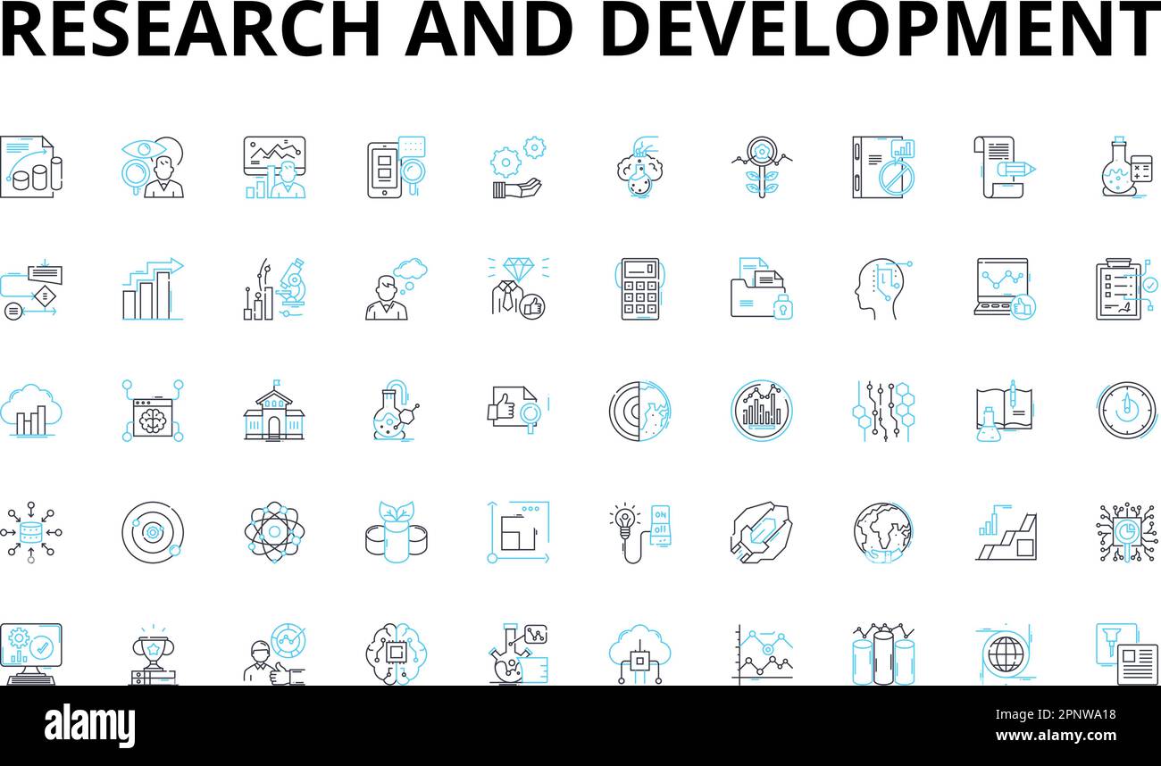 Research and Development linear icons set. Innovation, Experiment ...