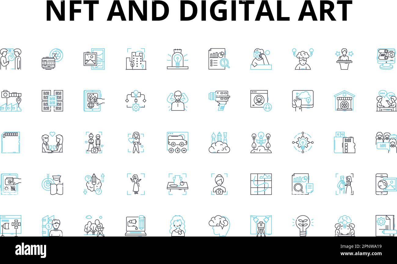 NFT and digital art linear icons set. Cryptocurrency, Blockchain ...