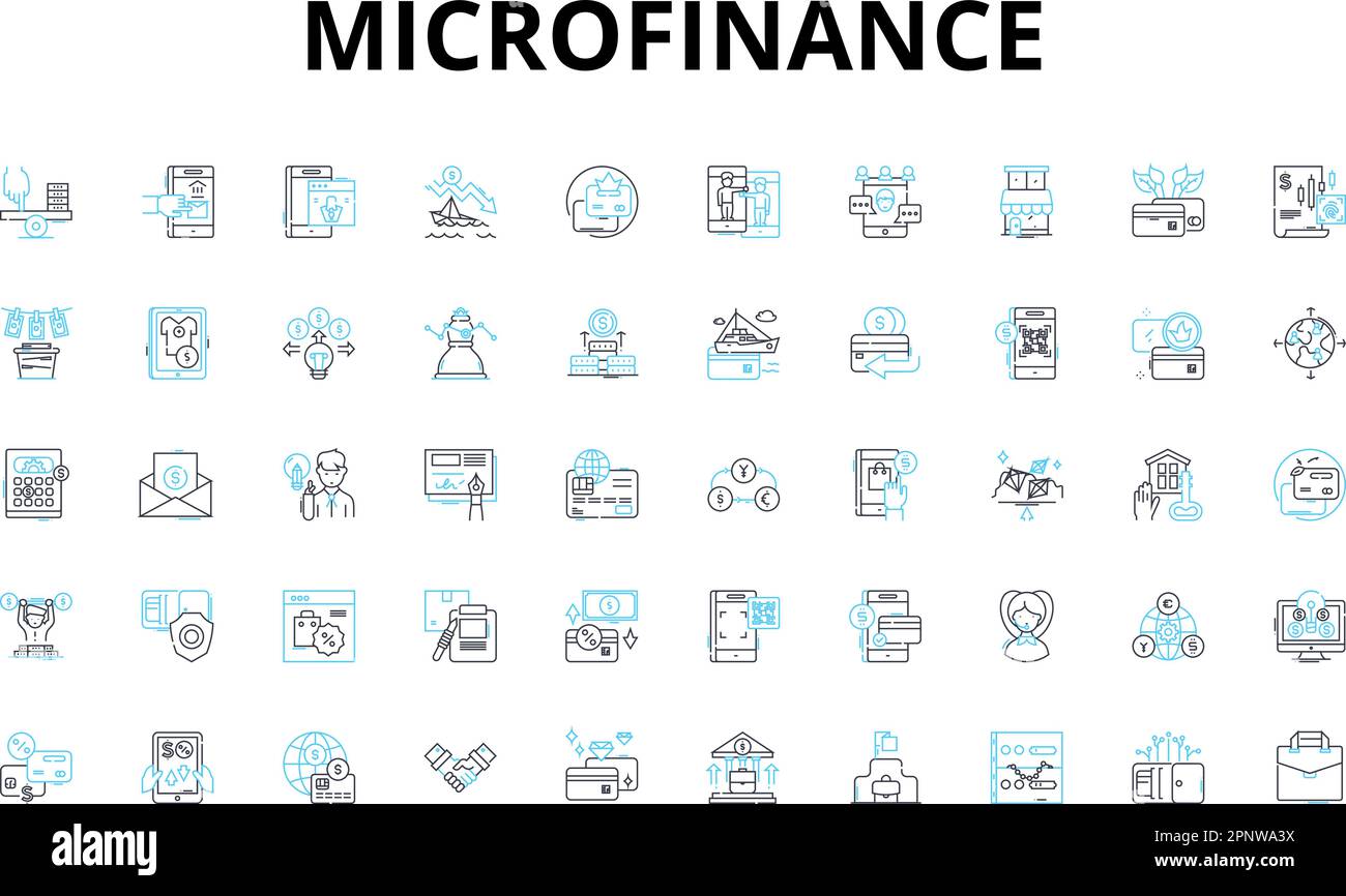 Microfinance linear icons set. Empowerment, Inclusion, Entrepreneurship ...