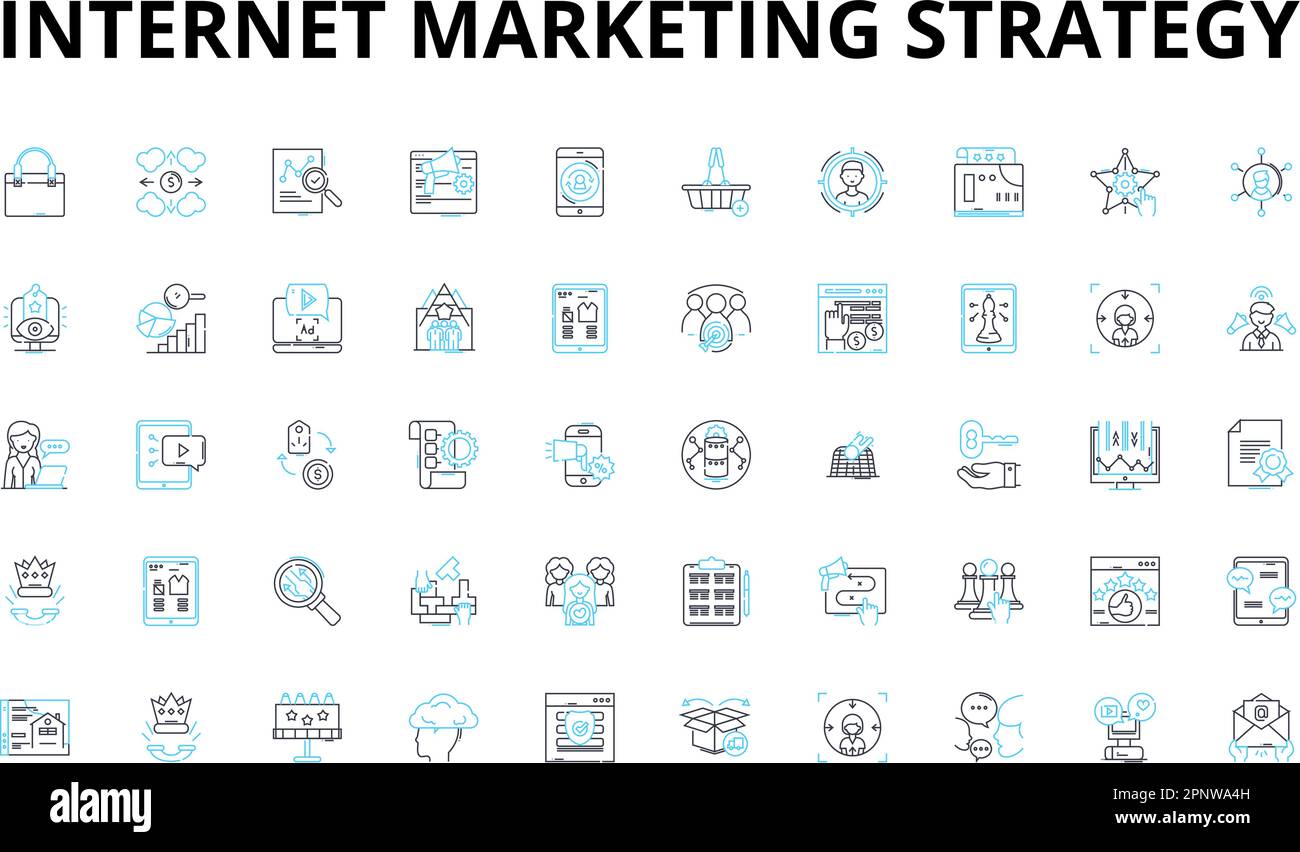 Internet marketing strategy linear icons set. SEO, PPC, Content ...