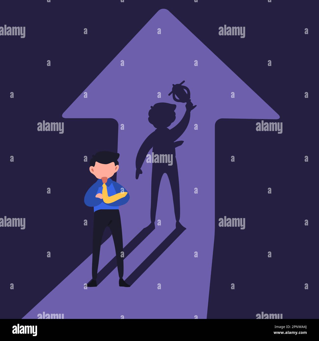 Business concept design businessman with winner shadow holding trophy ...