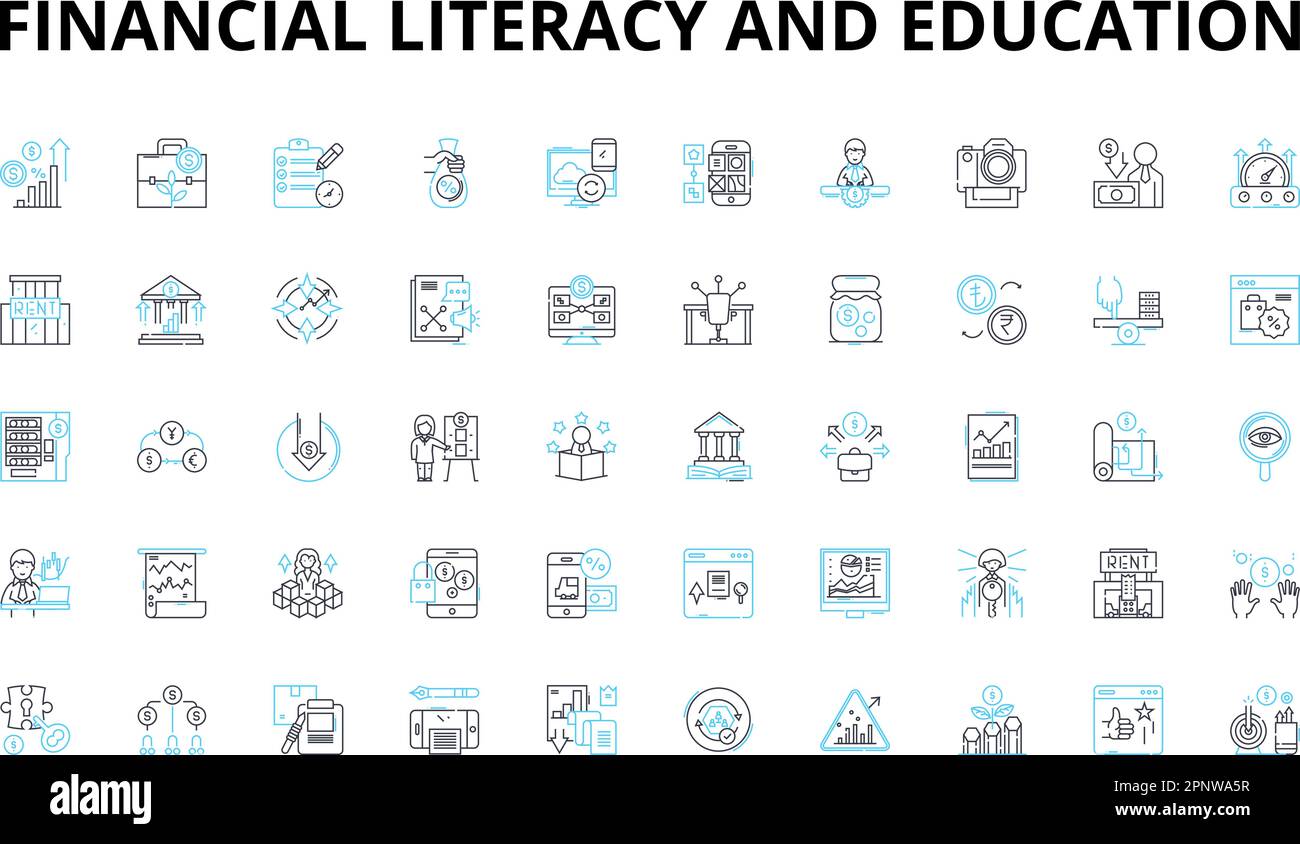 Financial literacy and education linear icons set. Budgeting, Saving ...