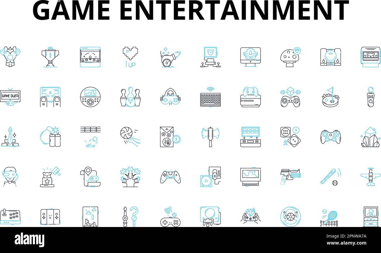 Game entertainment linear icons set. Strategy, Adventure, Fun ...