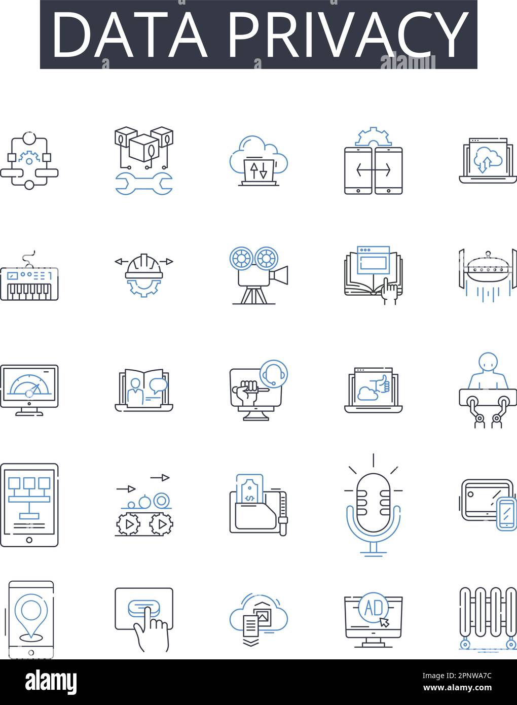 Data privacy line icons collection. Personal security, Information confidentiality, Digital ...