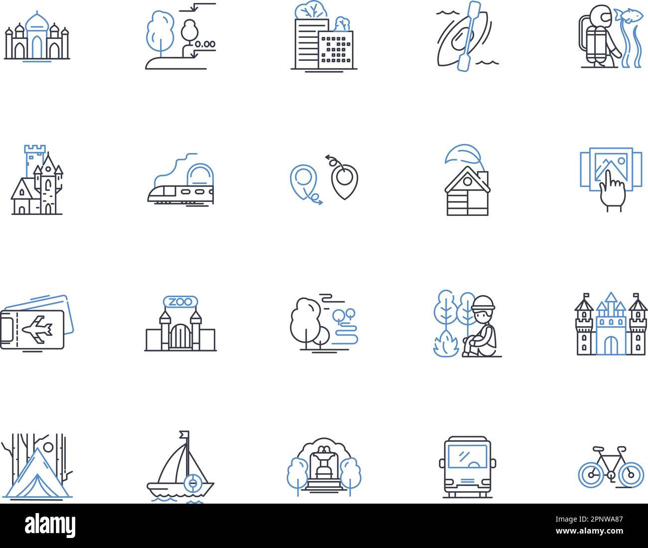 Expedition abroad line icons collection. Adventure, Exploration ...