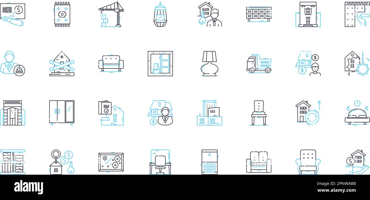 Interior design industry linear icons set. Aesthetics, Ambiance, Art ...
