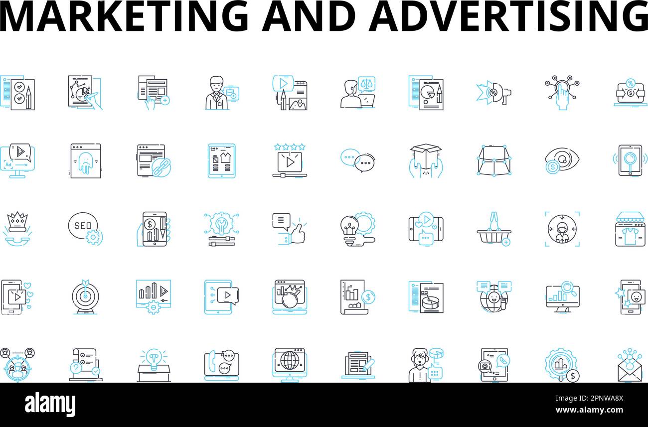 Marketing and advertising linear icons set. Branding, Promotion, Market ...