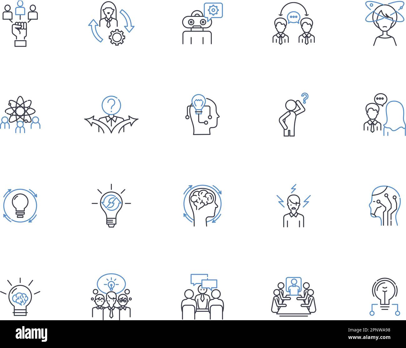 Reflective minds line icons collection. Contemplative, Thoughtful ...