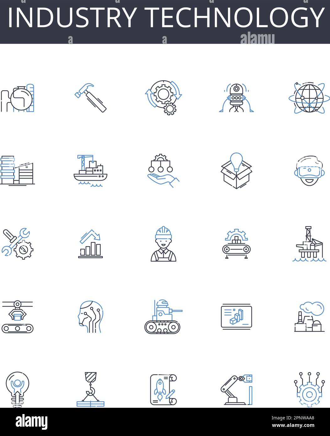 Industry Technology Line Icons Collection Manufacturing Engineering