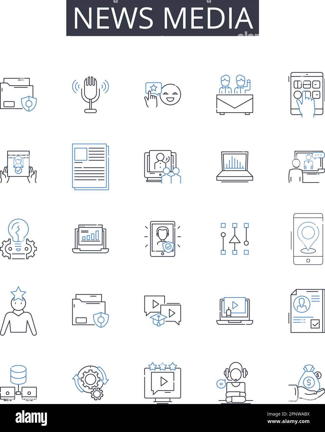 news media line icons collection. Television broadcasting, Print journalism, Web journalism ...