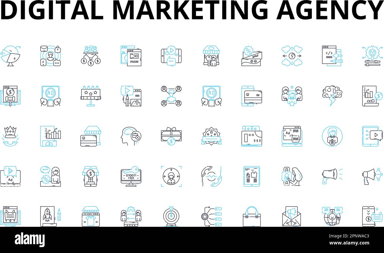 Digital marketing agency linear icons set. Strategy, Analytics, SEO ...