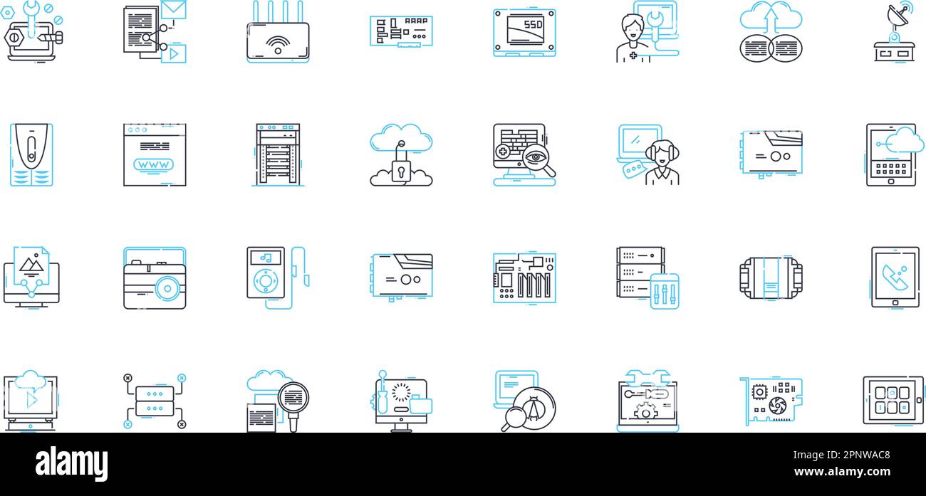 Digital Equipment Linear Icons Set Smartph Tablet Laptop Desktop Camera Printer Scanner