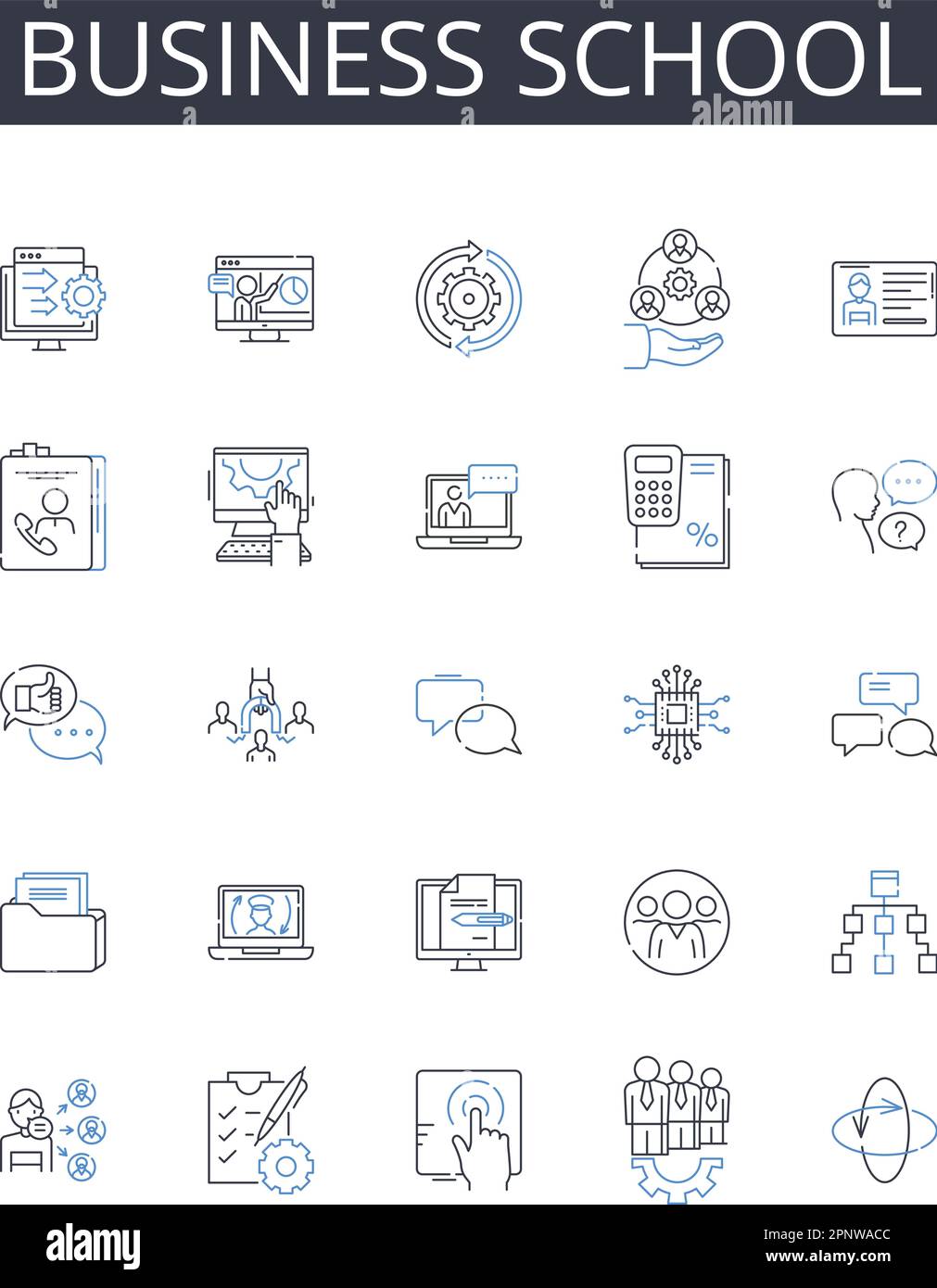 Business school line icons collection. Drill, Run-through, Reiteration ...