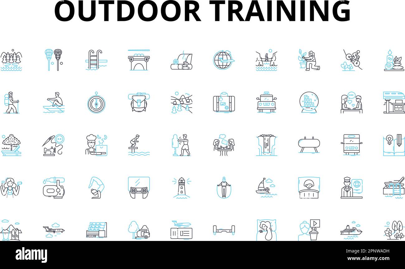outdoor training linear icons set. Adventure, Teamwork, Fitness ...