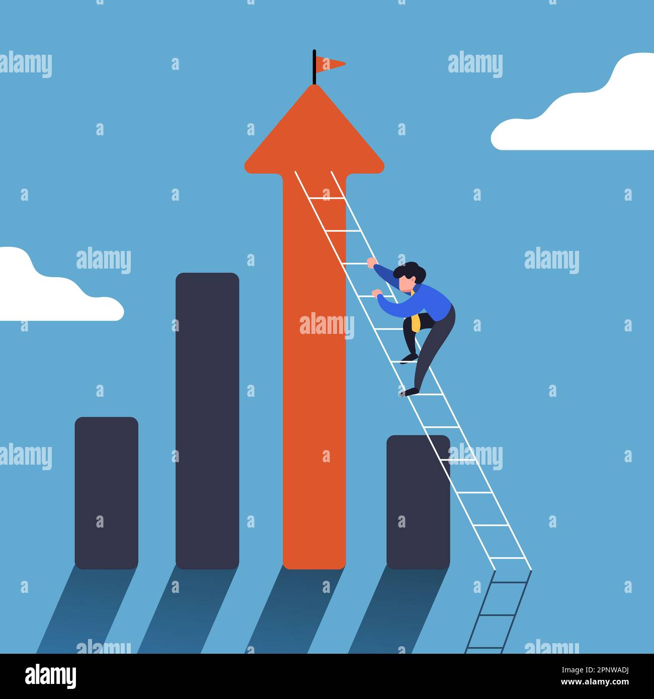 Business concept design businessman climbing on infographics column ...