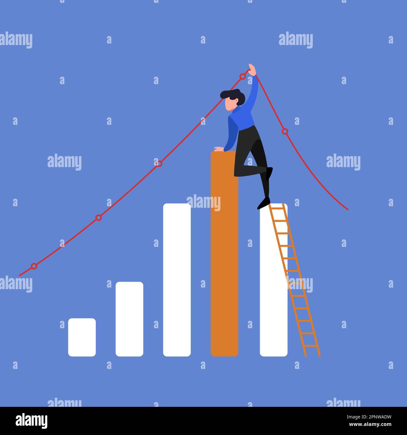 Business flat drawing businessman climbing up on ladder to adjust ...