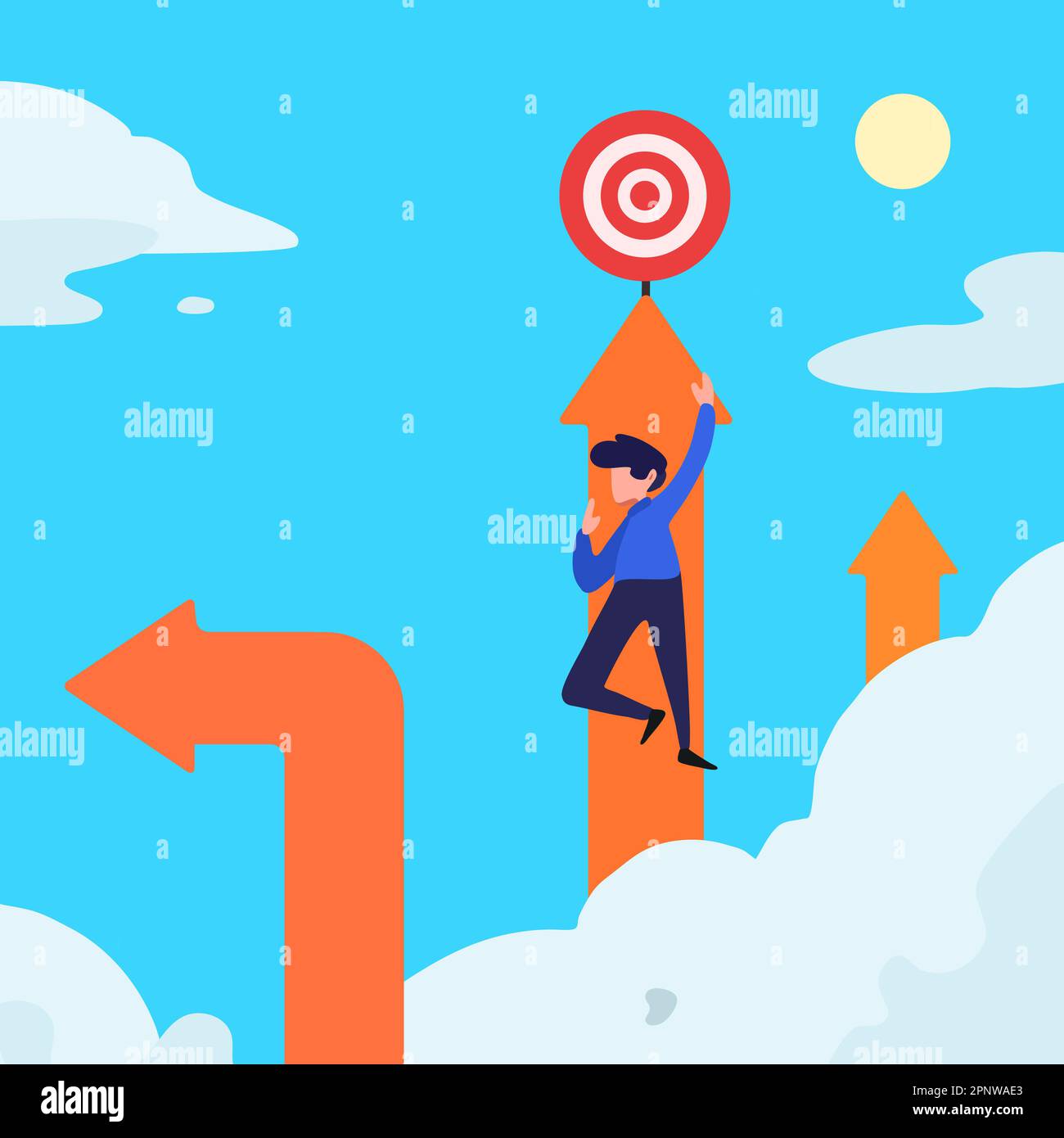 Business concept flat style isolated of businessman climbing arrow to ...