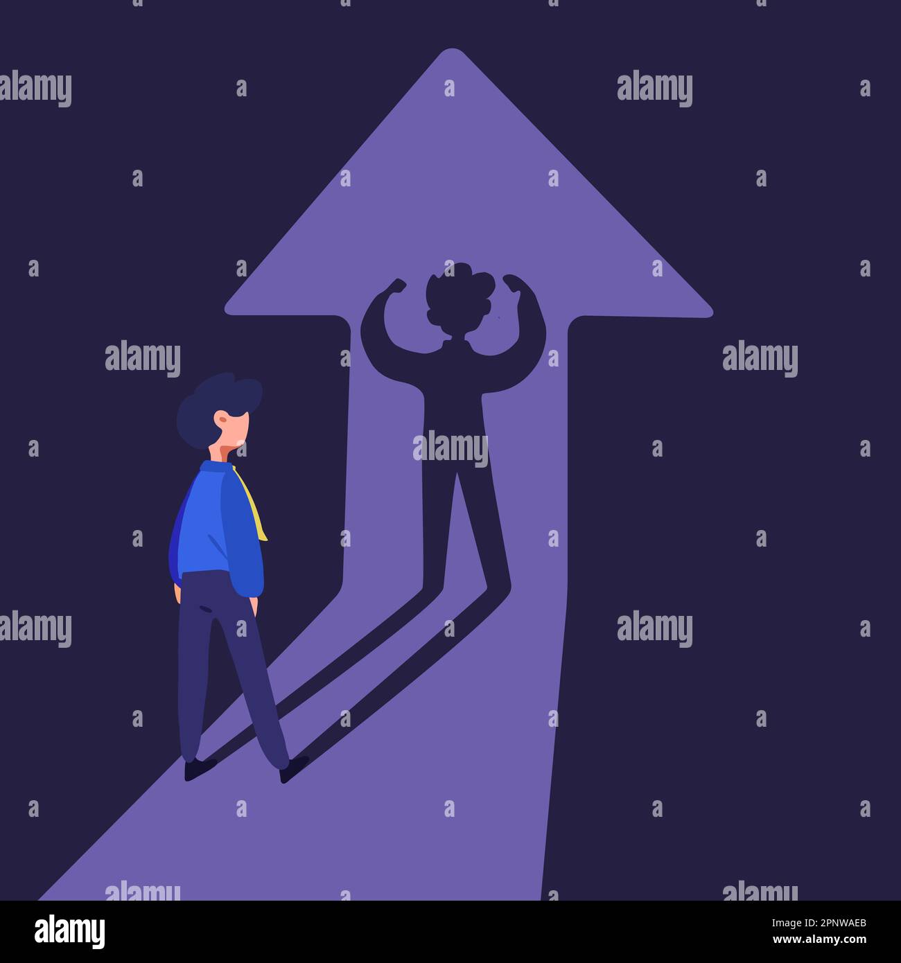 Business concept design drawing of businessman watches his shadow with ...