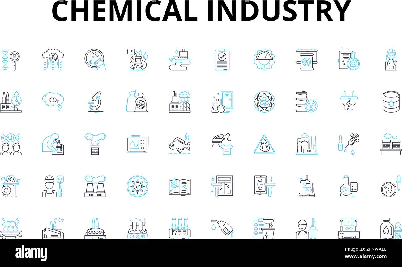 Chemical industry linear icons set. Polymer, Catalyst, Petrochemical ...