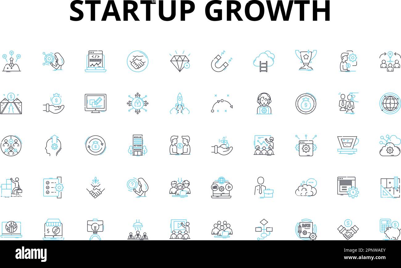 Startup growth linear icons set. Innovation, Scaling, Expansion, Funding, Traction, Marketing ...