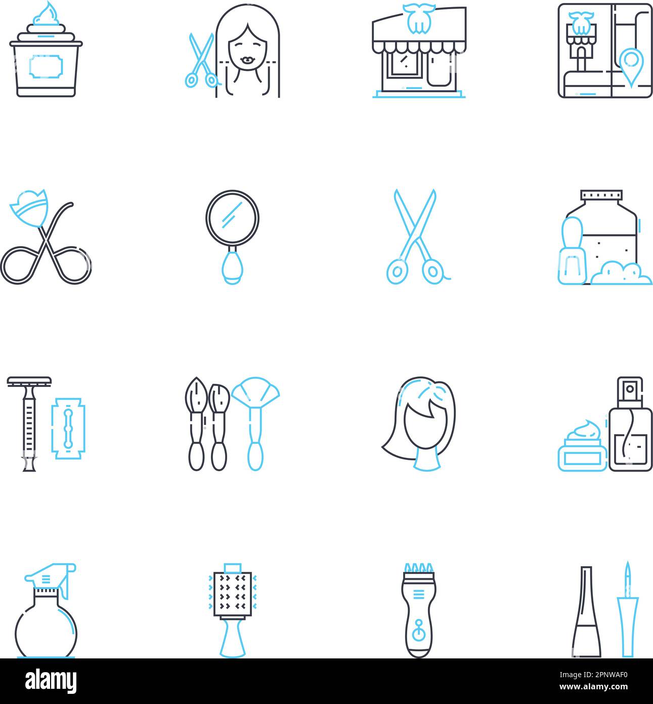 Hair salon linear icons set. Cut, Style, Color, Highlights, Keratin ...