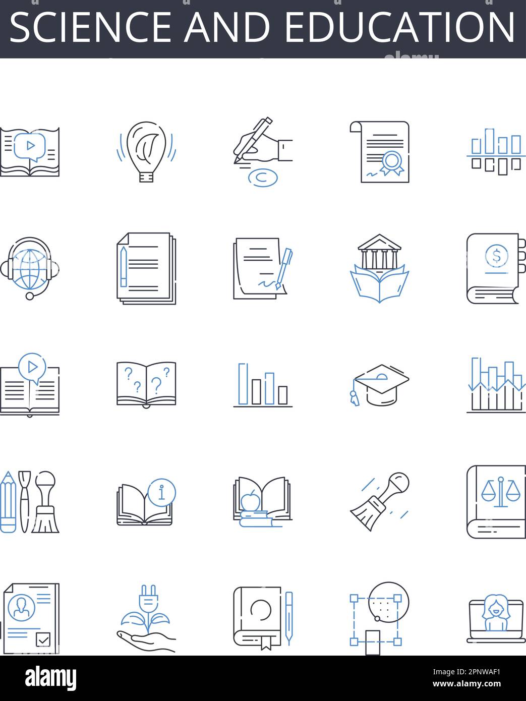 Science and education line icons collection. knowledge, intelligence ...