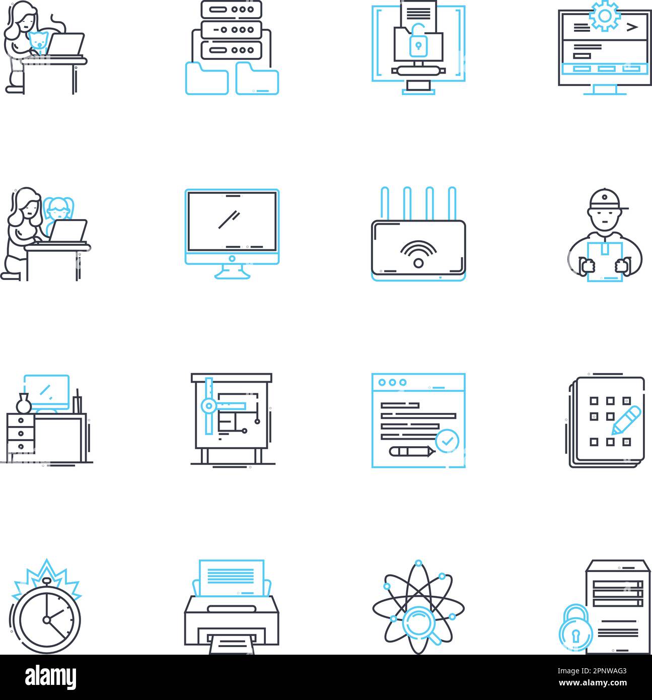 Cyber security linear icons set. Encryption, Firewall, Malware, Passwords, Phishing ...