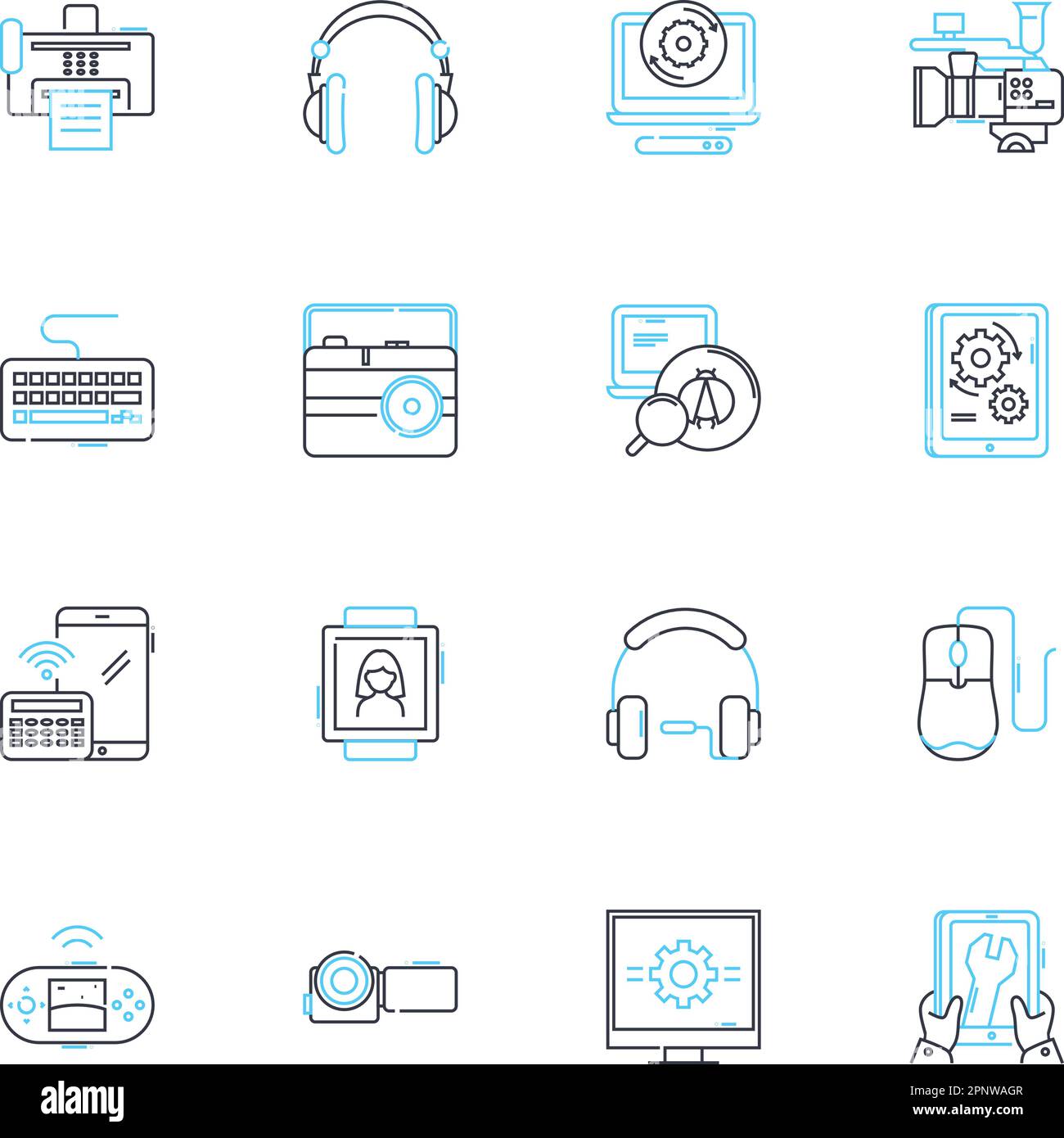 Digital upgrades linear icons set. Innovation, Progress, Advancement, Enhancement, Evolution ...