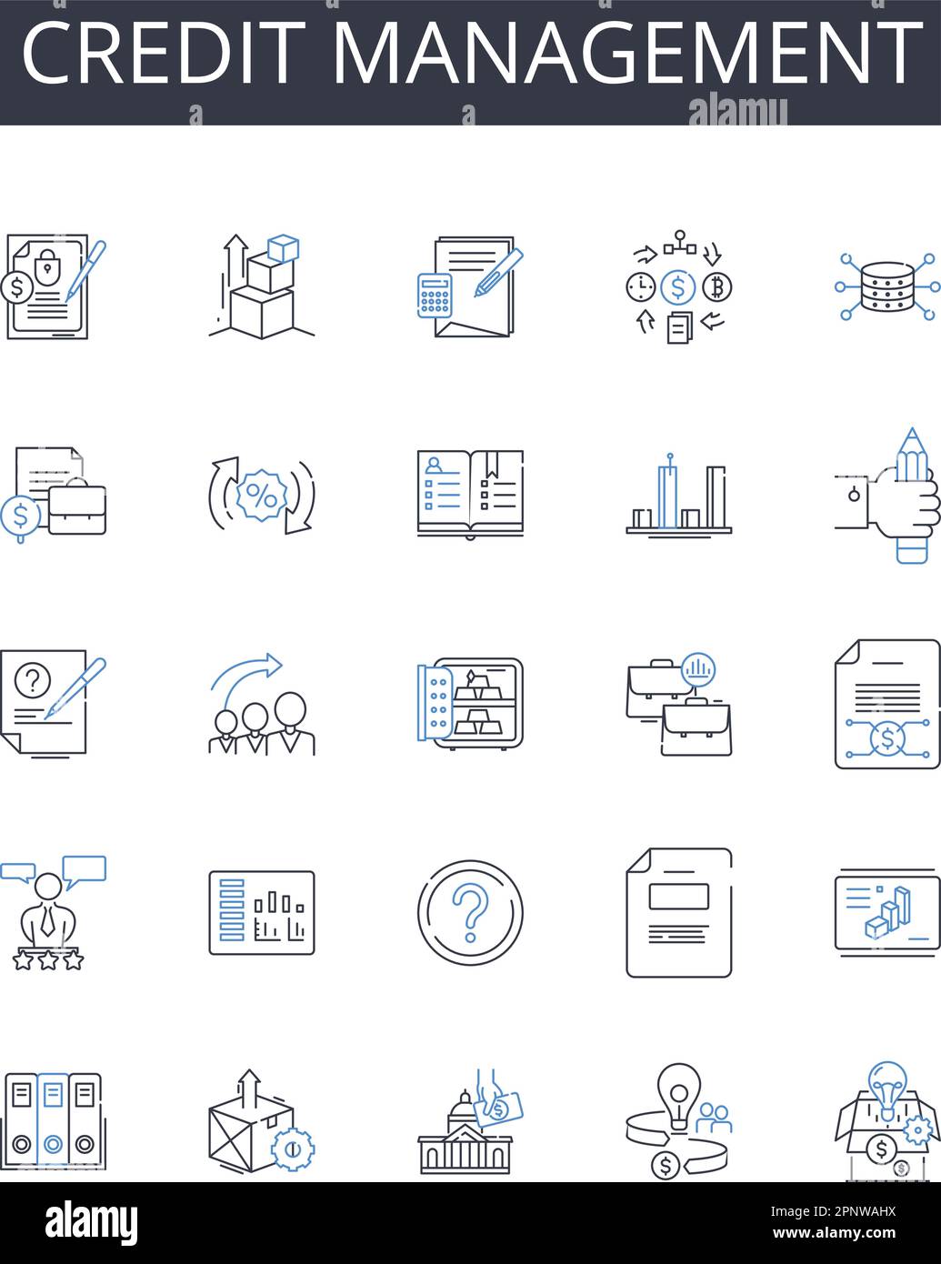 Credit management line icons collection. Debt resolution, Asset allocation, Financial planning ...