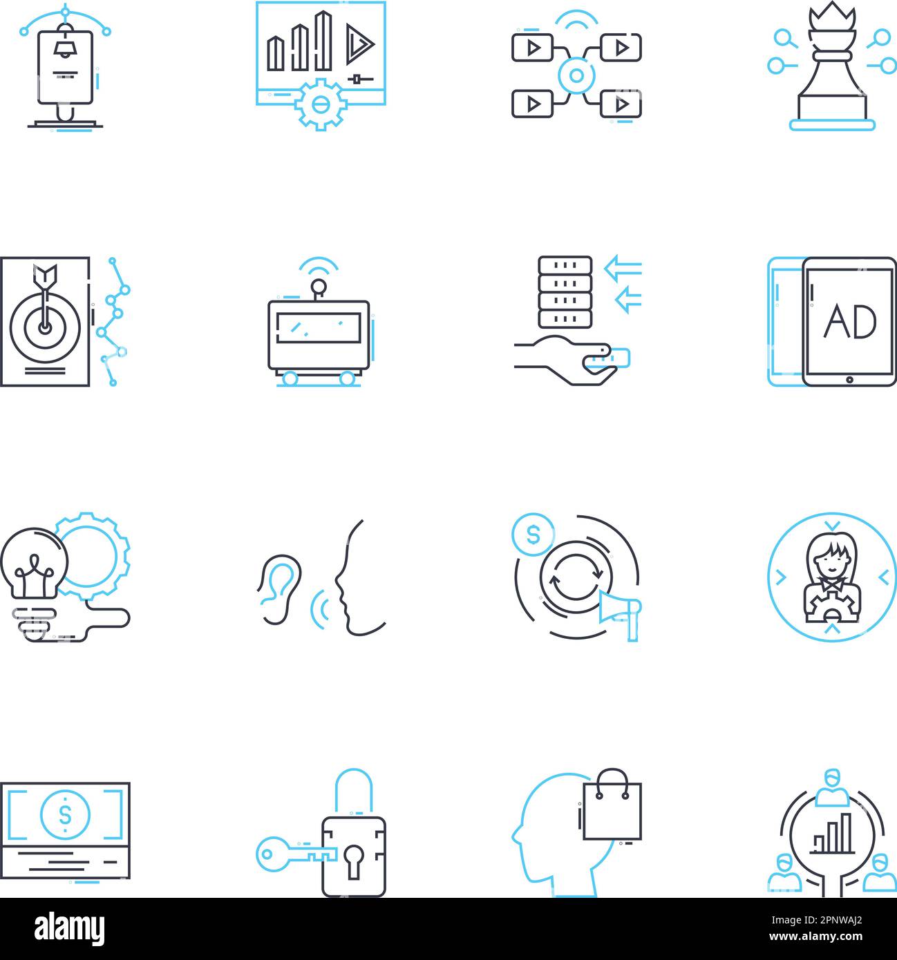 Branding linear icons set. Identity, Reputation, Marketing, Recognition ...