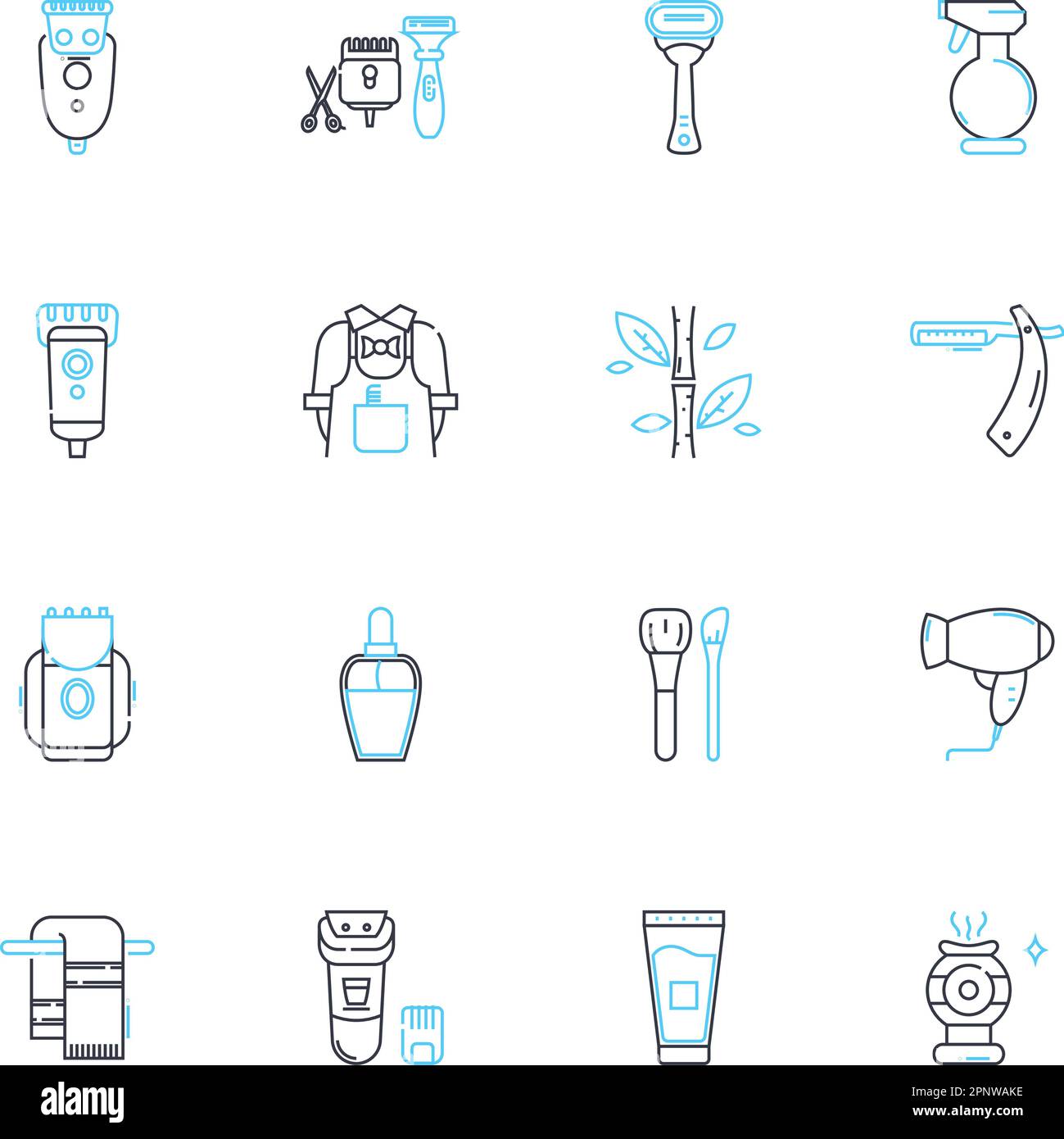 Tonsorial parlor linear icons set. Barber, Shave, Razor, Trimmer ...
