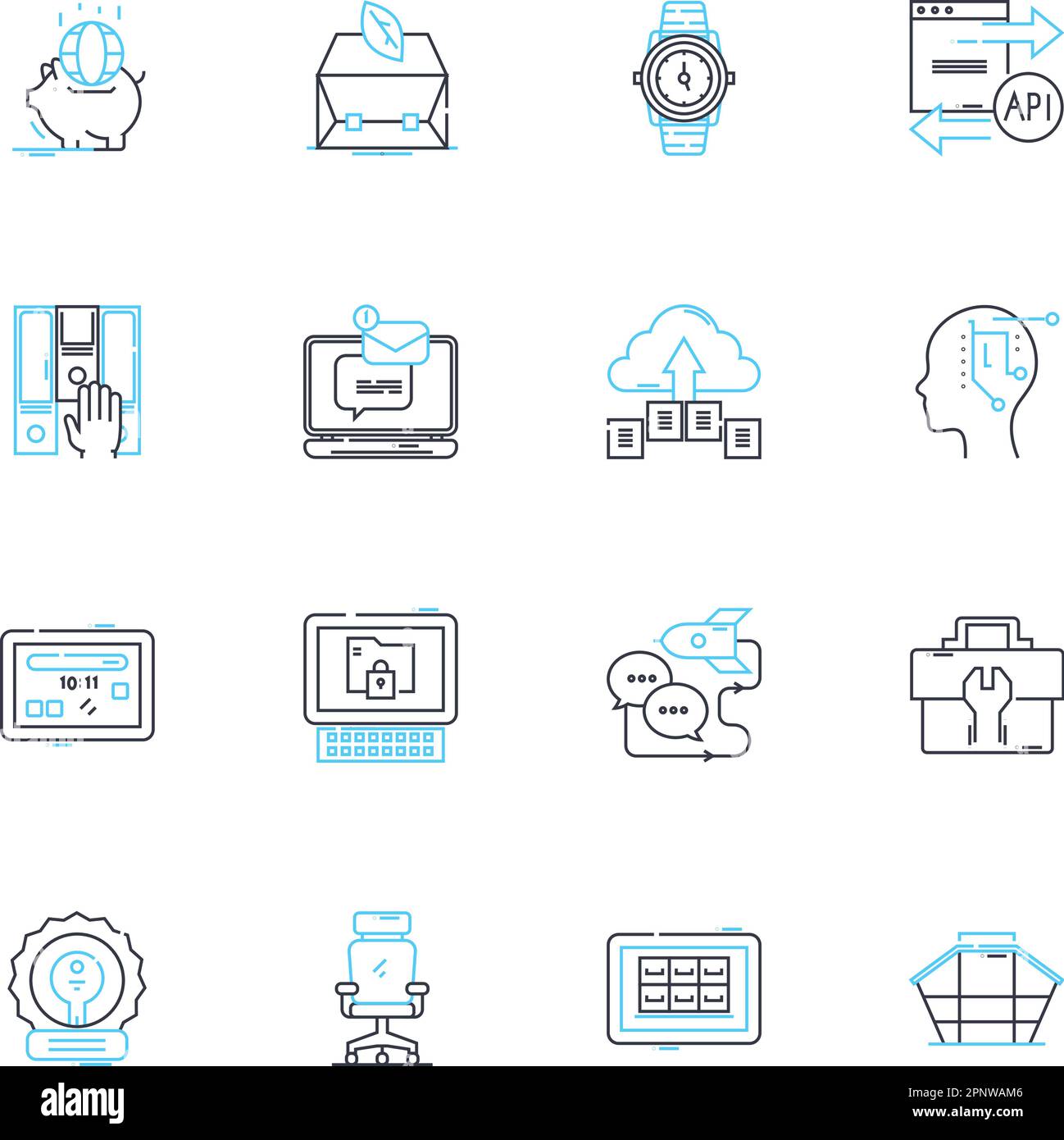 Project Technology Linear Icons Set Automation Virtualization Integration Optimization