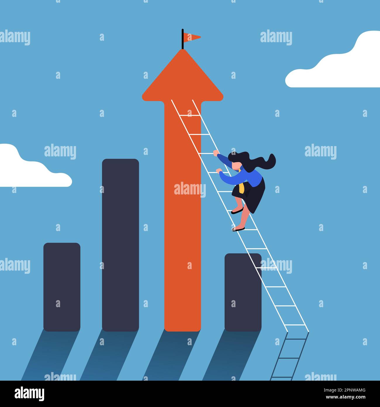 Business concept design businesswoman climbing on infographic column ...