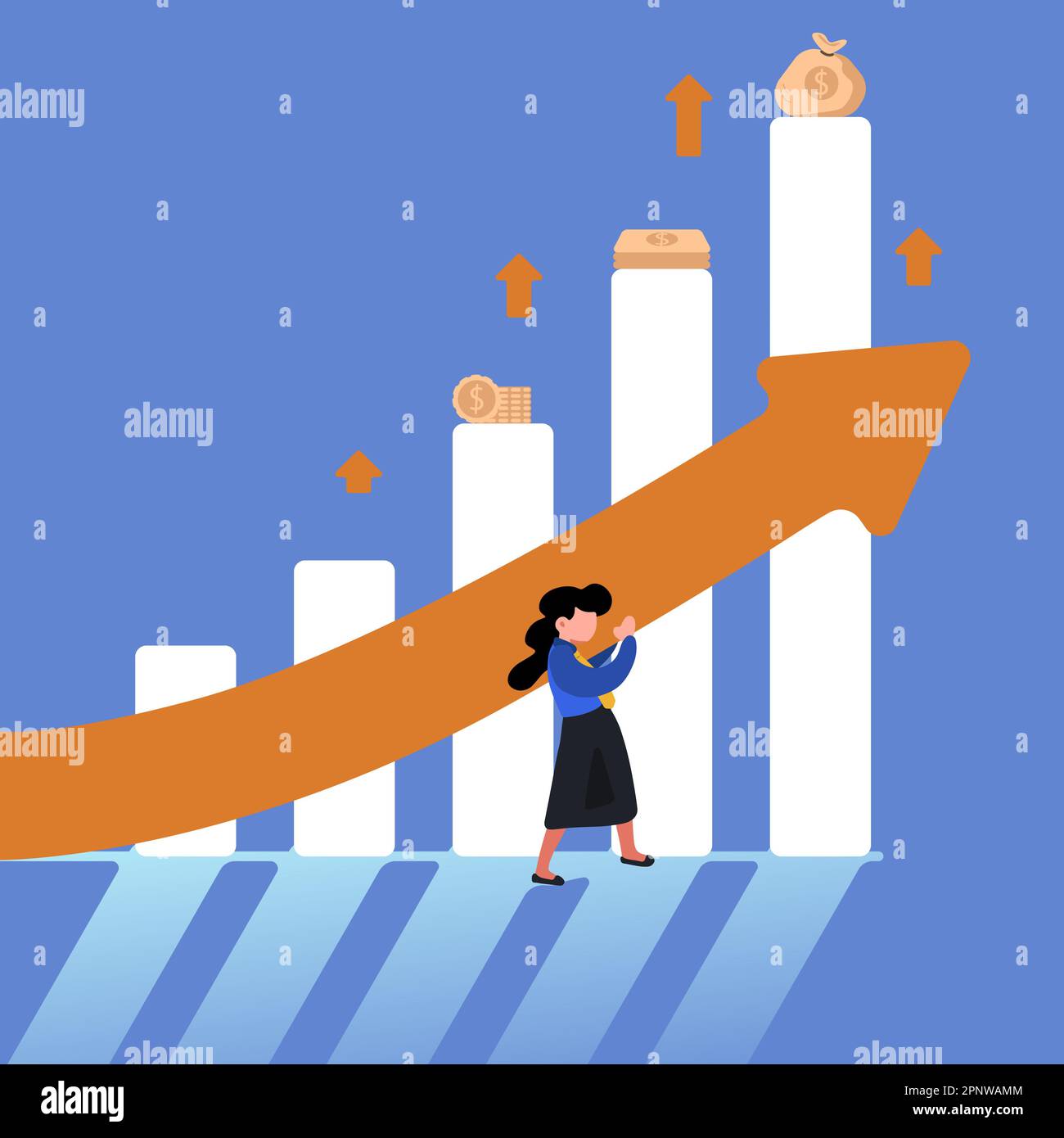 Business concept flat style businesswoman holding increasing graph ...