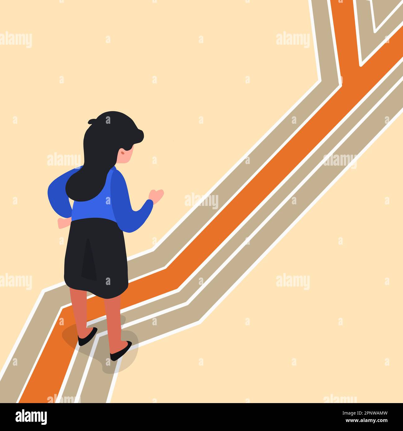 Business concept flat style young businesswoman to choose right way to ...