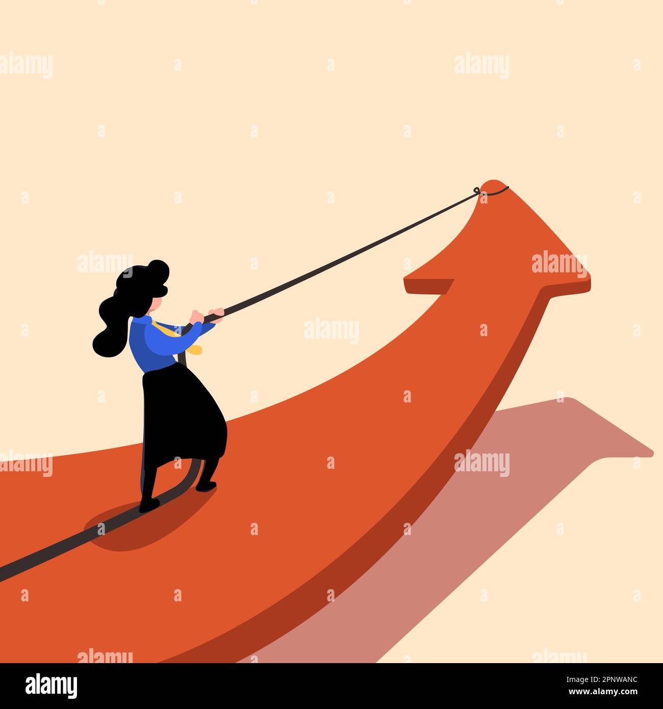 Business concept design businesswoman pulling big red arrow with rope ...
