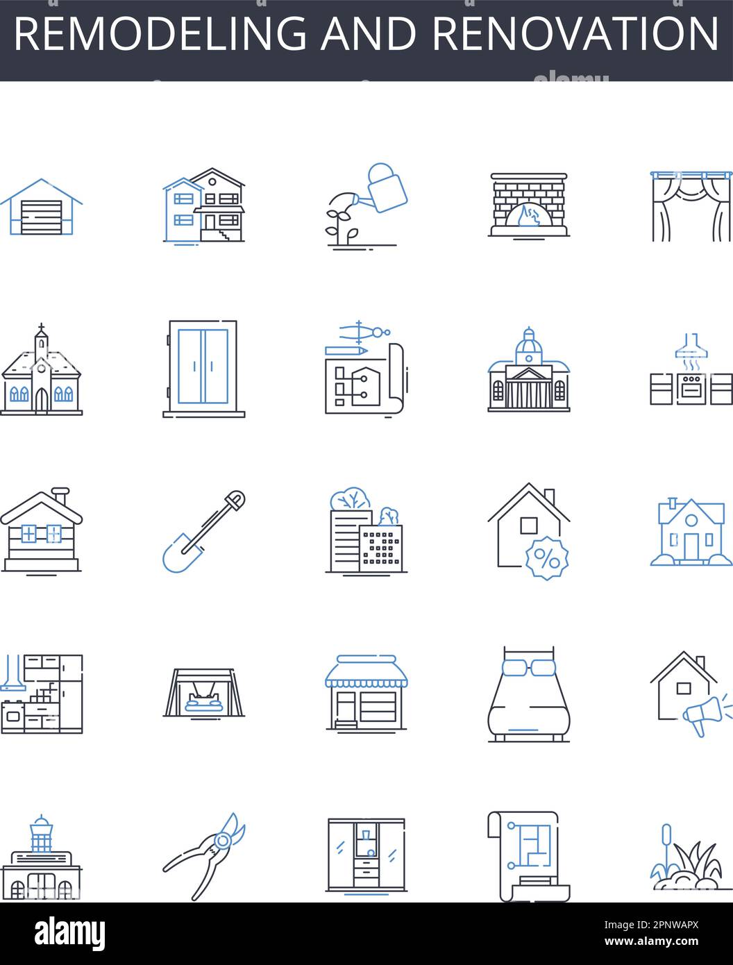 Remodeling and renovation line icons collection. Refurbishing ... Remodeling and renovation line icons collection. Refurbishing ...