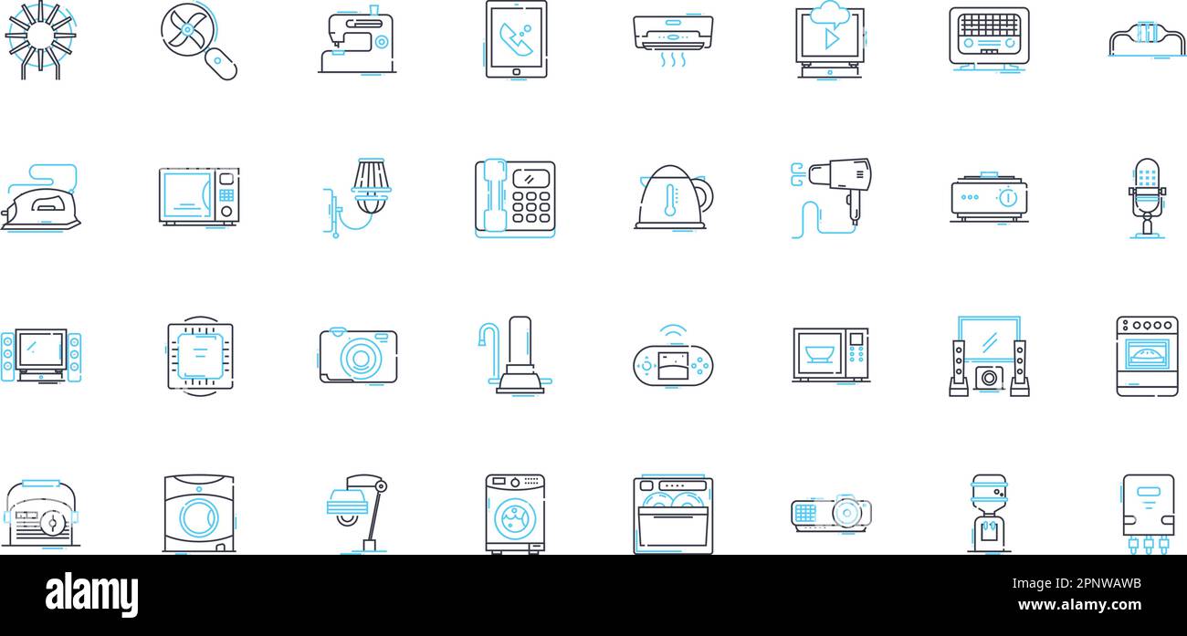 Digital abode linear icons set. Smart, Connected, Automated, Wireless, Efficient, Modern, Tech ...