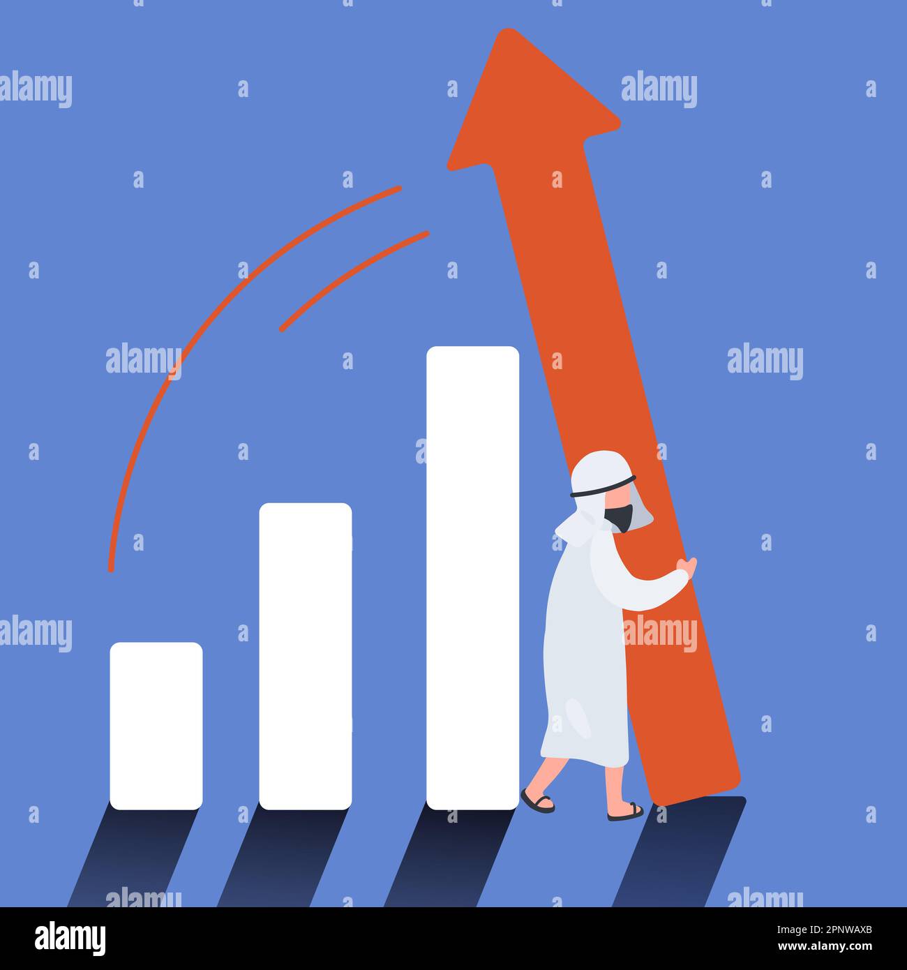 Business concept design Arabian businessman pushing bar chart. Man ...