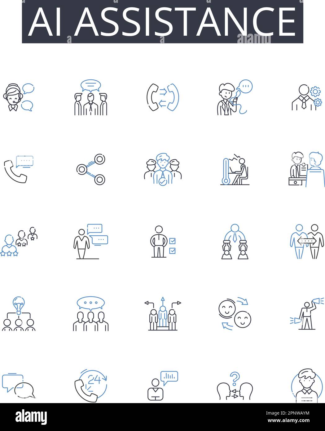 Ai Assistance Line Icons Collection Entanglement Superposition Qubit Error Correction