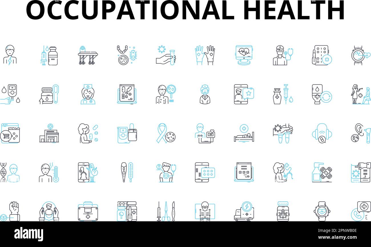 Occupational health linear icons set. Ergonomics, Hazards, Vaccinations, PPE, Wellness, Safety ...
