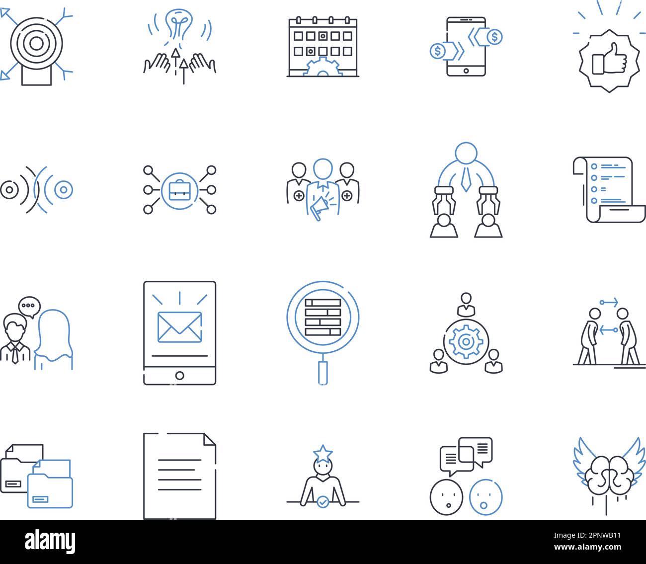 Coordination synchronization outline icons collection. Harmony ...