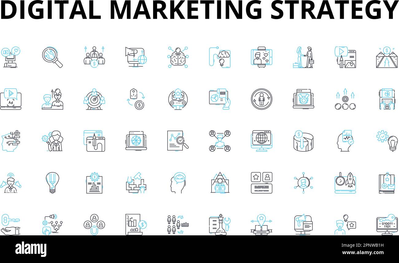 Digital marketing strategy linear icons set. Analytics, Audience ...